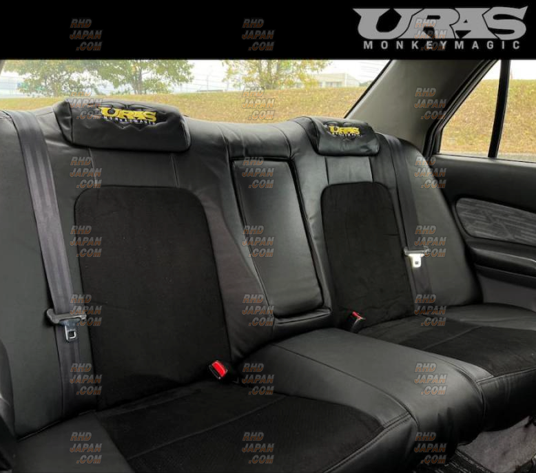 URAS Seat Rear Cover with Logo Black X Black - Skyline R34 4-Door - RHDJapan